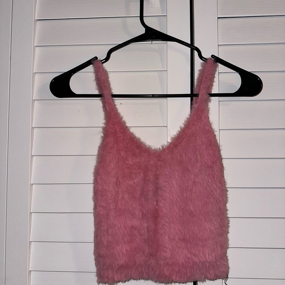 Tops | Fuzzy Pink Cropped Tank | Poshmark